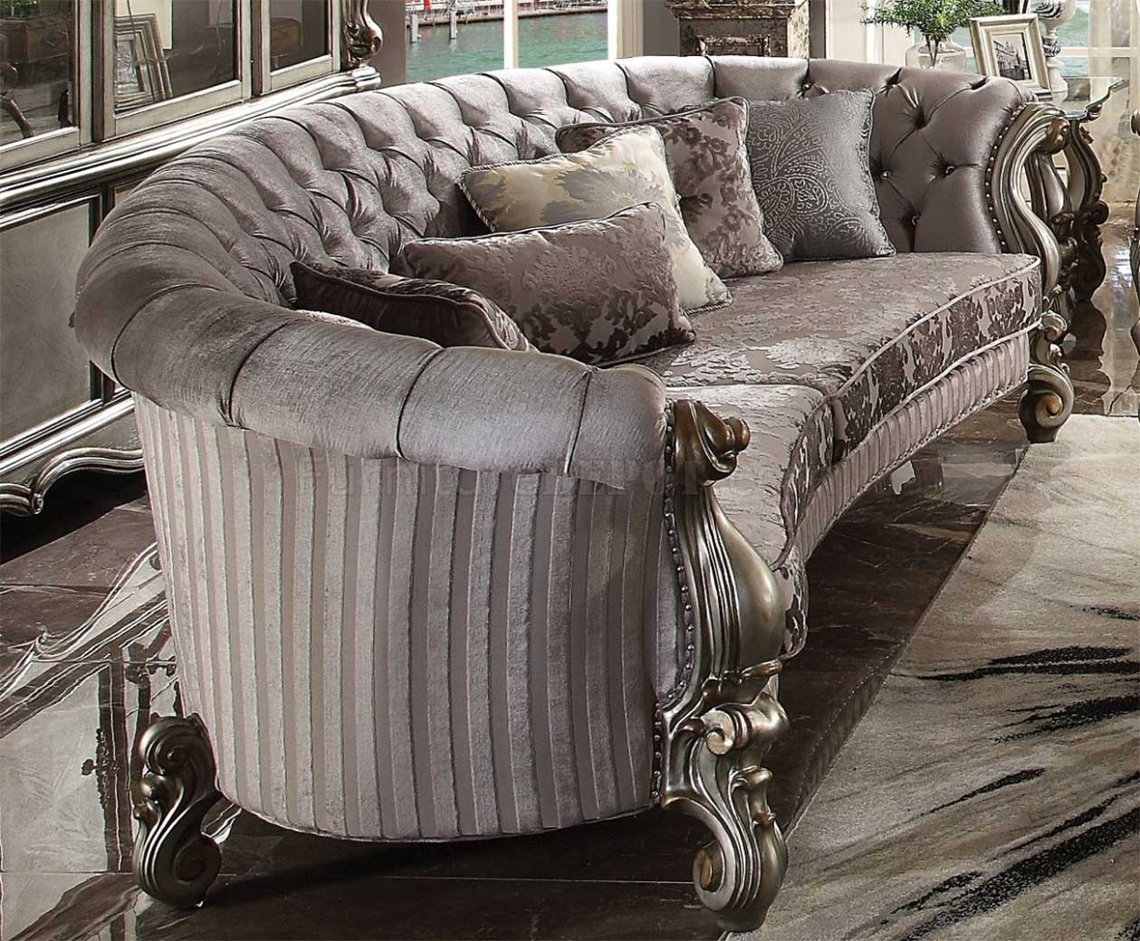 56845 Velvet /Antique Platinum Finish Over sized sofa Acme Versailles ...