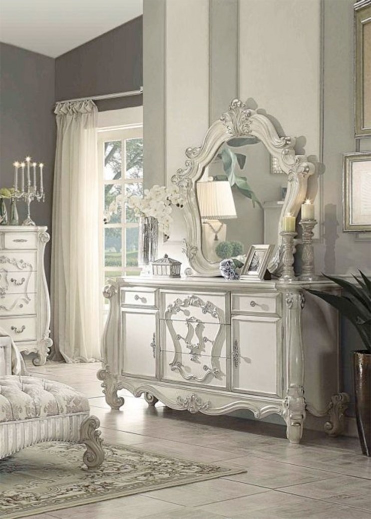 21150Q Bedroom Set Versailles Collection Vintage Gray PU Bone white ...