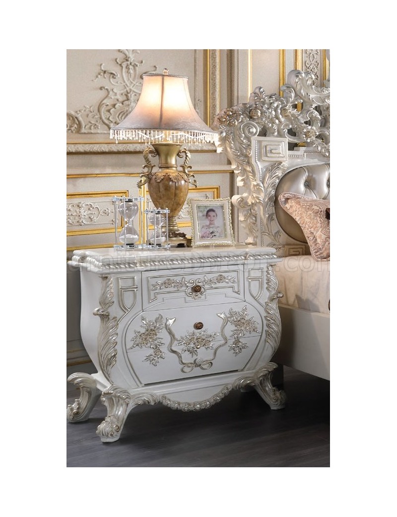BD 00671 Lavish Classic Beige PU & Antique White Finish Bedroom ...