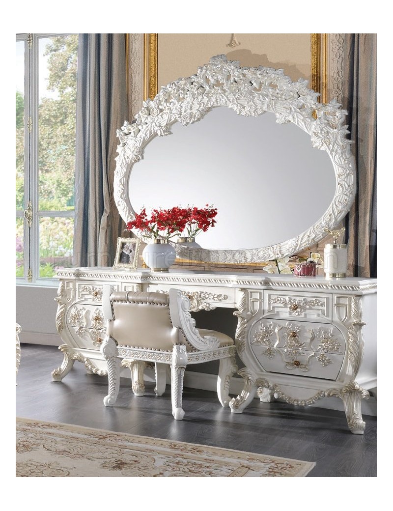 BD 00671 Lavish Classic Beige PU & Antique White Finish Bedroom ...