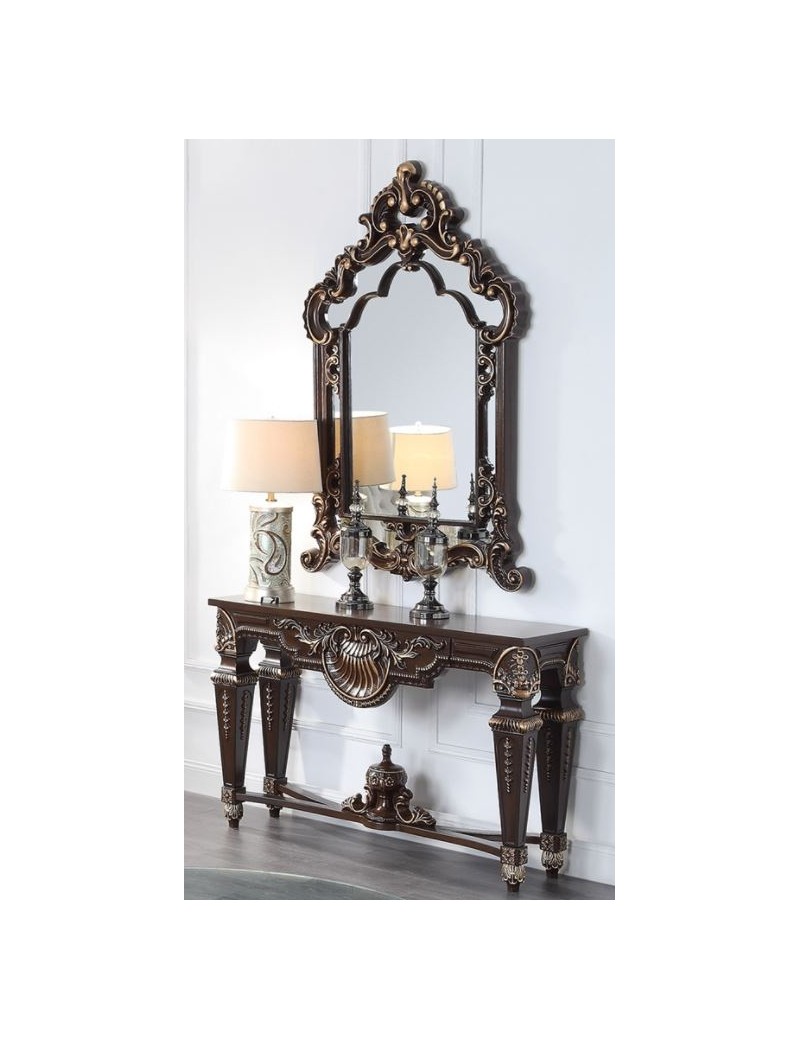 HD 8908C Homey Design Console Table Victorian Style Cherry Finish