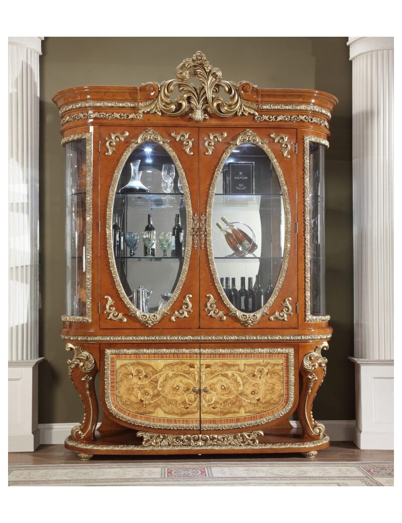 HD 8024 Victorian Style China Cabinet Met Bright Gold & Med Golden Tan ...