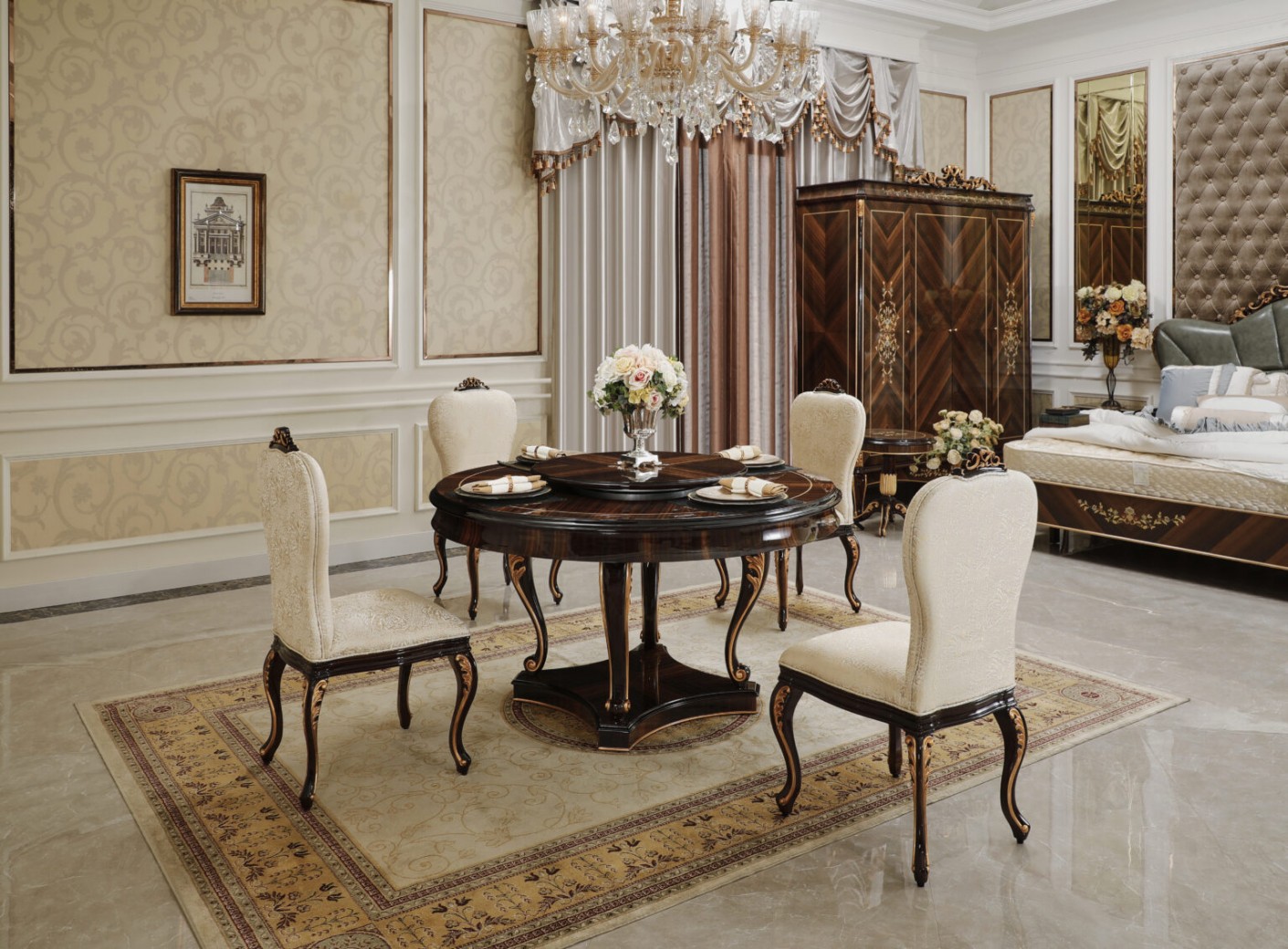 E70 Italian Luxury 5Pc Round Dining Table Set by Infinity Furniture Import