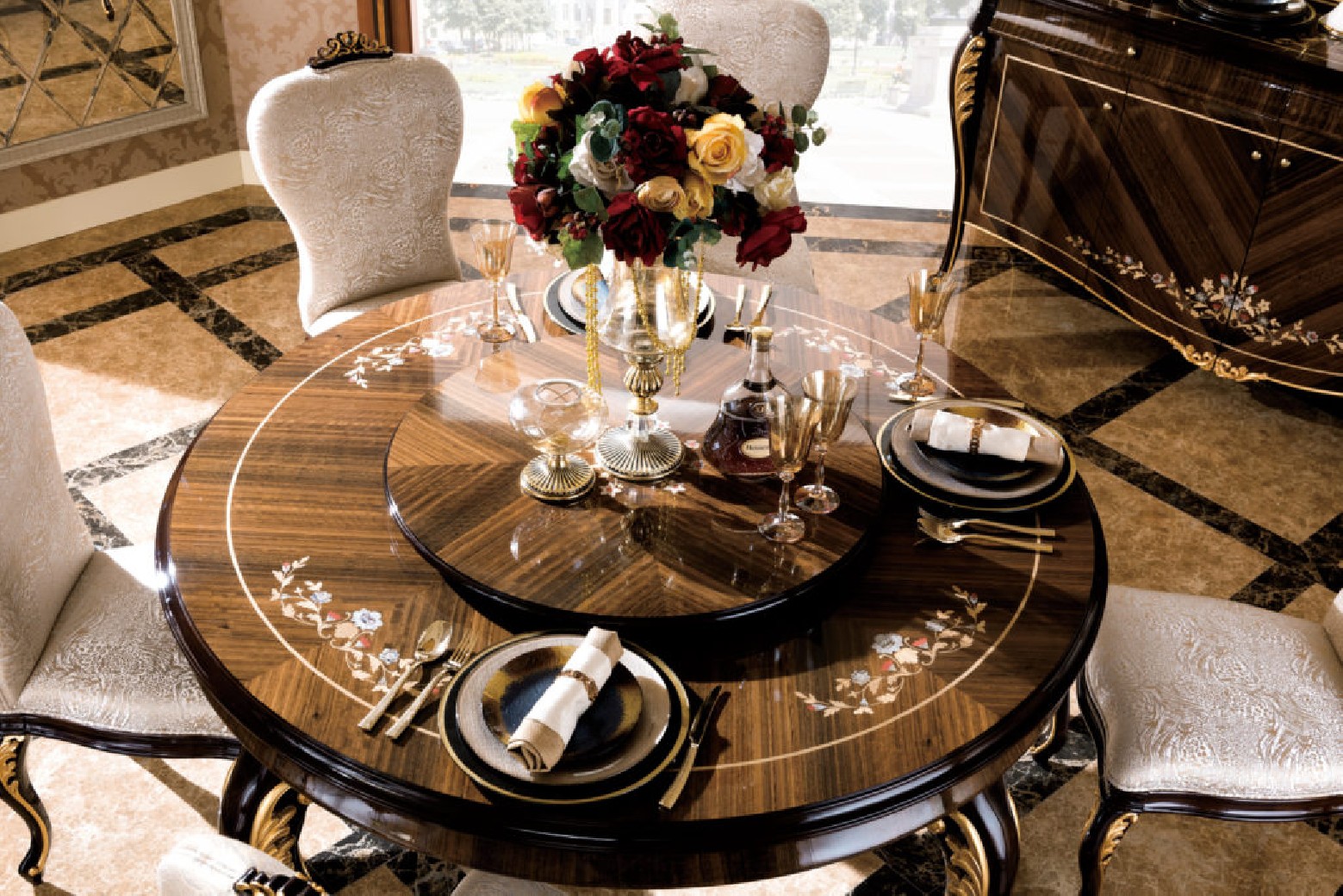 E70 Italian Luxury 5Pc Round Dining Table Set by Infinity Furniture Import