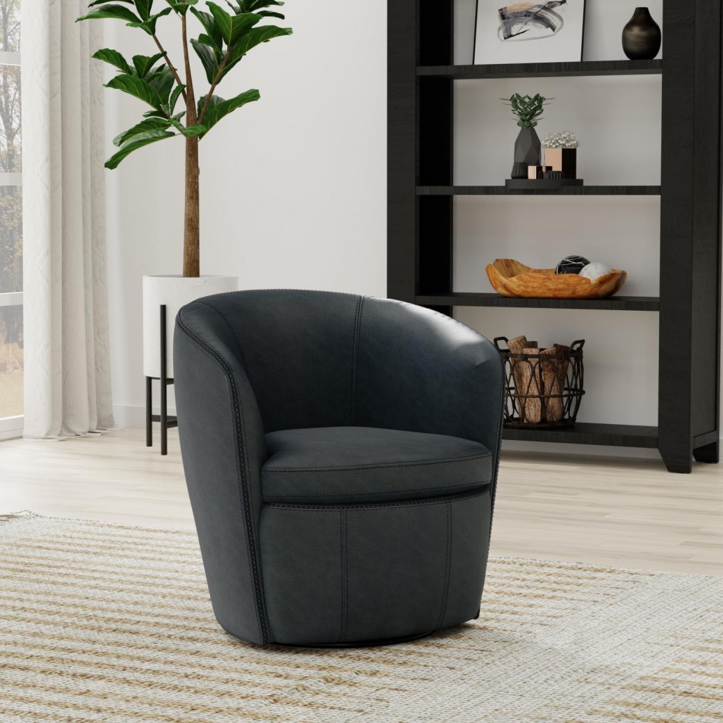 Barolo - Vintage Navy Swivel Genuine Leather Club Chair By Parker House ...
