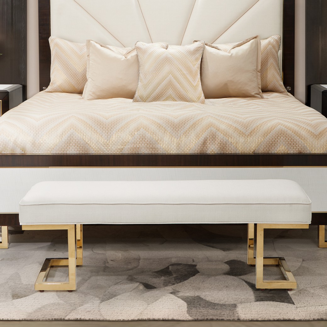 9085904-806 Bed Bench Bright Gold Belmont Place Collection By Michael Amini