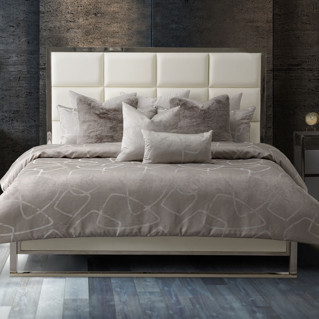 Roma II Pc 9PC Queen Comforter Set Platinum By Michael Amini