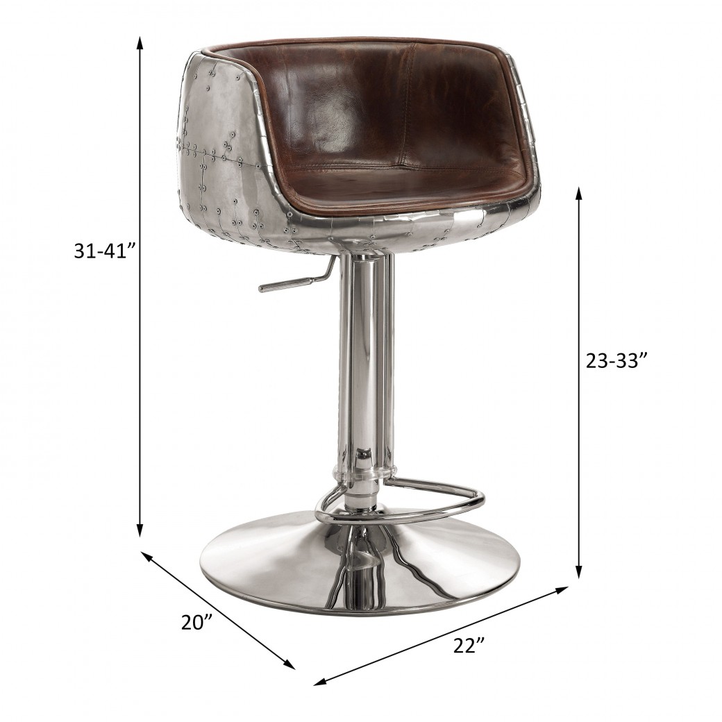 70425 Urban Industrial Chic Brown Top Grain Leather Bar Table ...