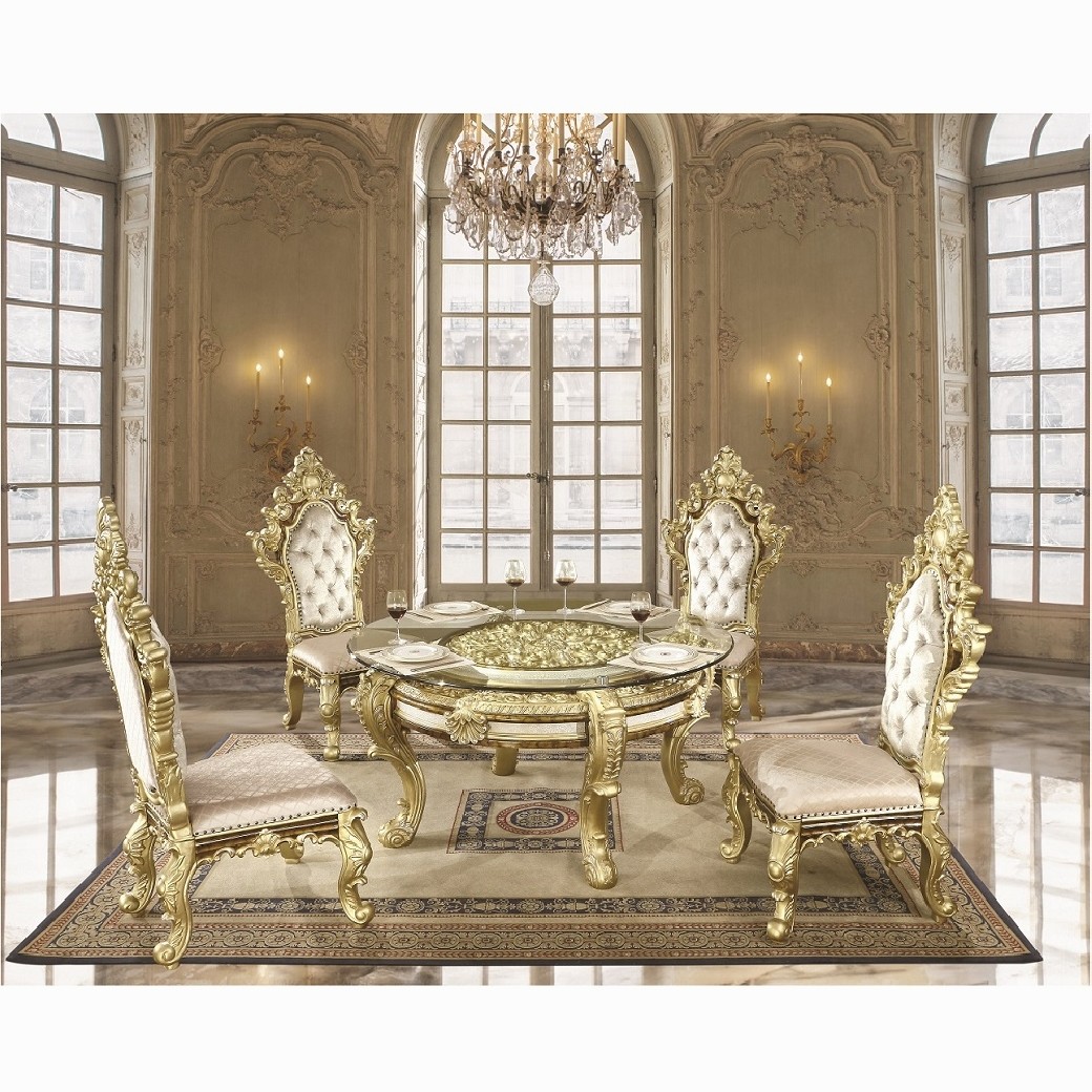 DN60005 5PC Antique Gold & Brown Finish Round Table Dining Set ...