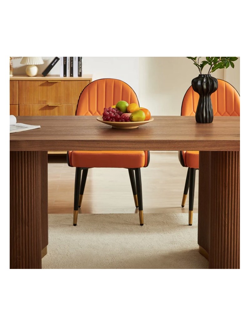 DT0226 7PC Dining Set Modern Style Brown MDF Panel & Ripple Legs by ...