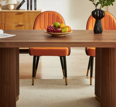 DT0226 7PC Dining Set Modern Style Brown MDF Panel & Ripple Legs by ...