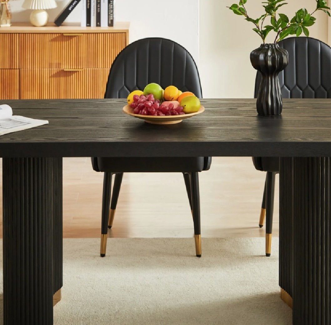 DT0227 7PC Dining Set Modern Style Black MDF Panel & Ripple Legs by ...