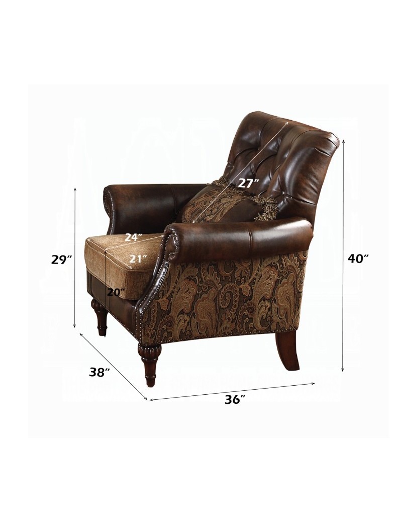 05497 Accent Chair Brown PU & Chenille Dreena Collection By Acme Furniture