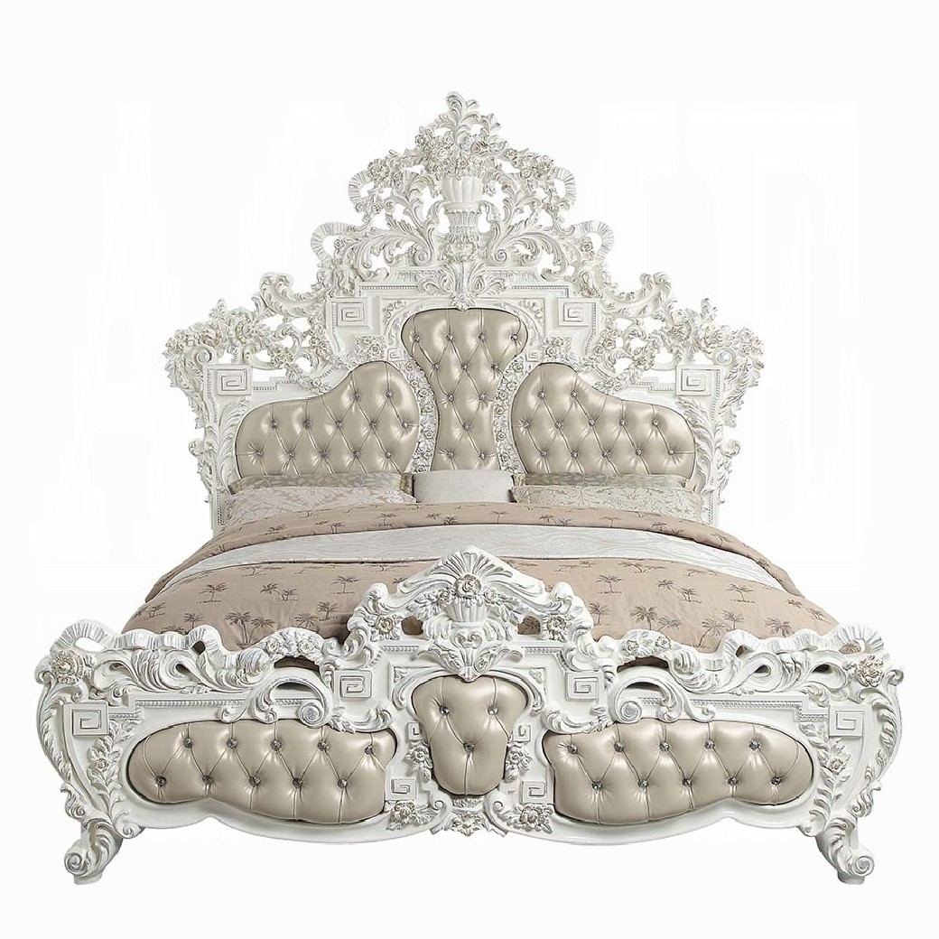 BD 00671 Lavish Classic Beige PU & Antique White Finish Bedroom ...