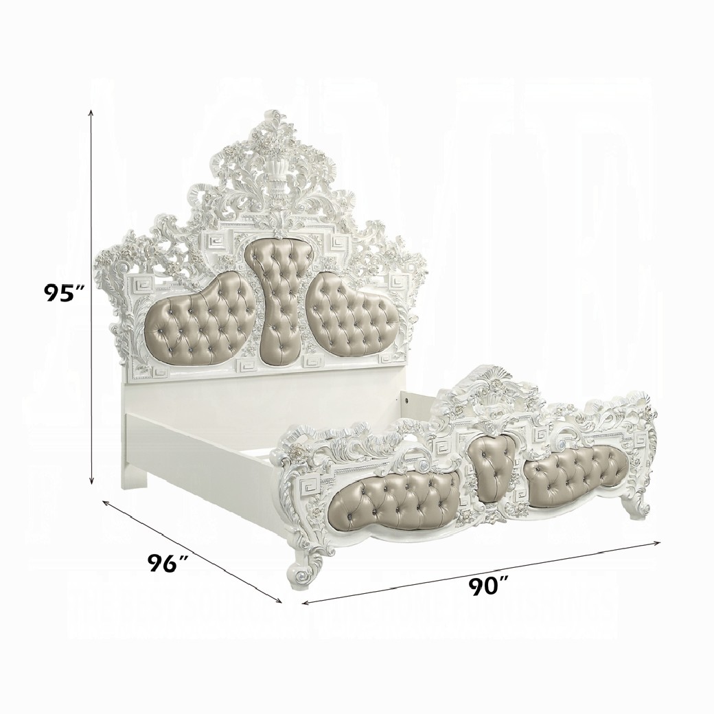 BD 00671 Lavish Classic Beige PU & Antique White Finish Bedroom ...