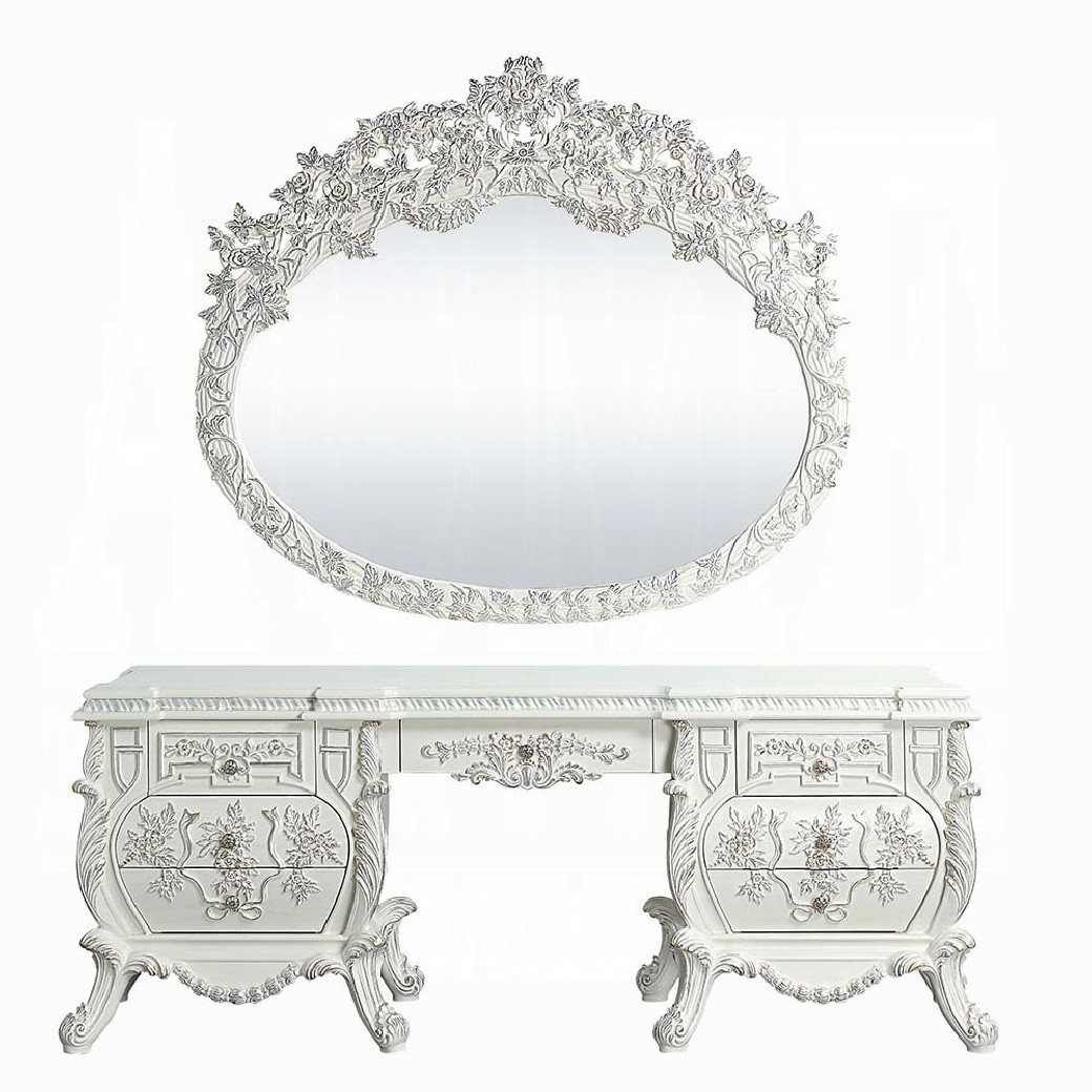 BD 00671 Lavish Classic Beige PU & Antique White Finish Bedroom ...