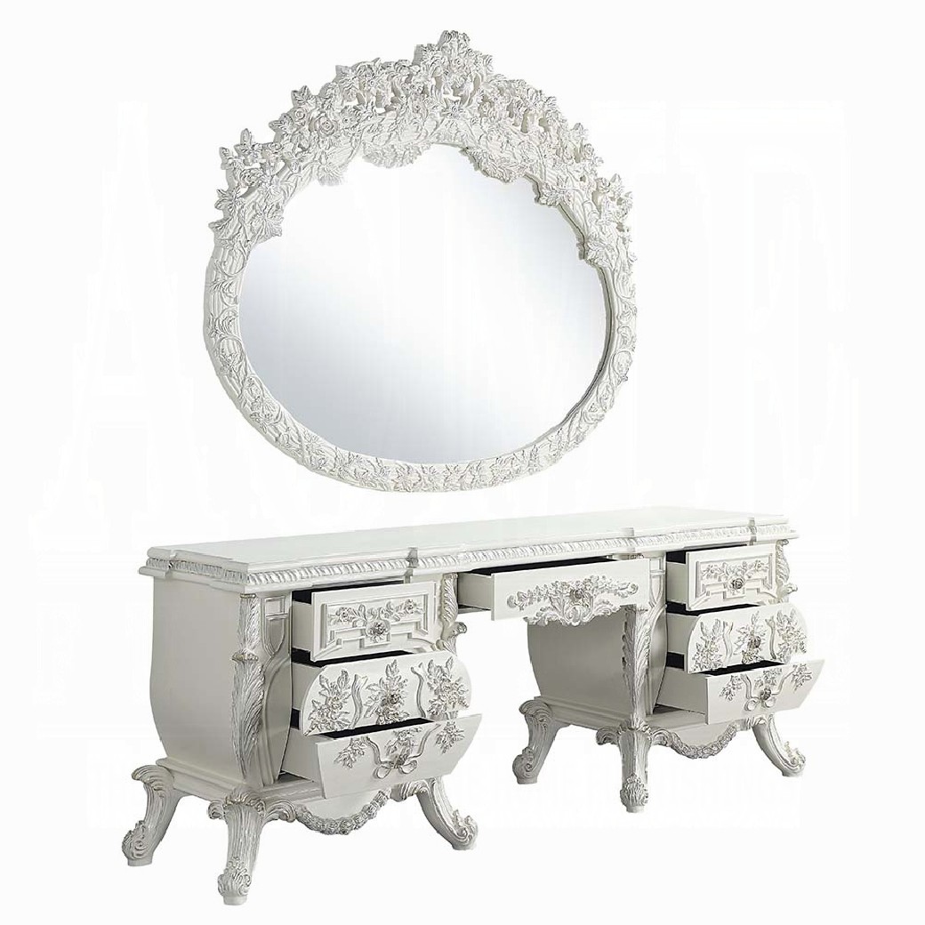 BD 00671 Lavish Classic Beige PU & Antique White Finish Bedroom ...